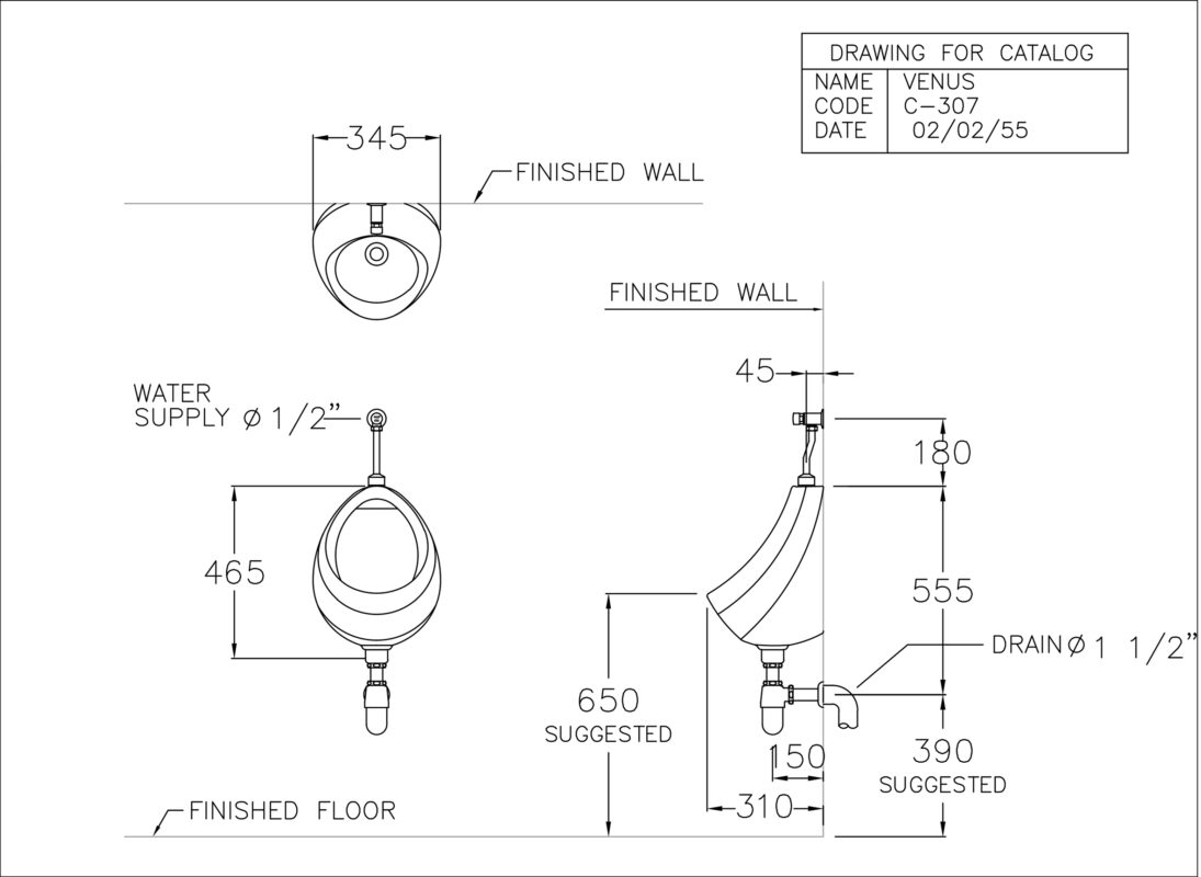 C307 Venus Wall hung urinal (Top Inlet) - COTTO VIỆT NAM