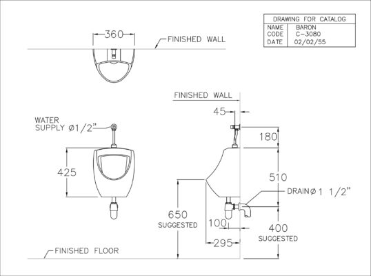 C3080 Tiểu nam treo tường - COTTO VIỆT NAM